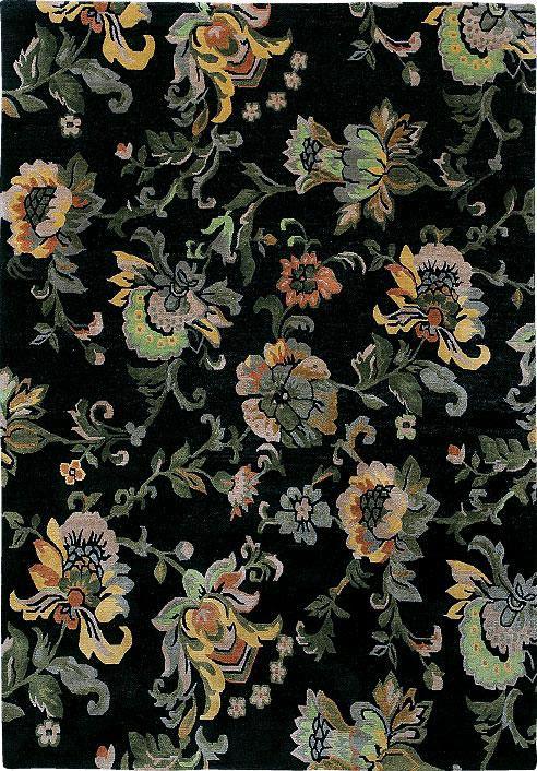 Craftsman Brocade Black Floral Hand knotted area rug – Modern Bungalow